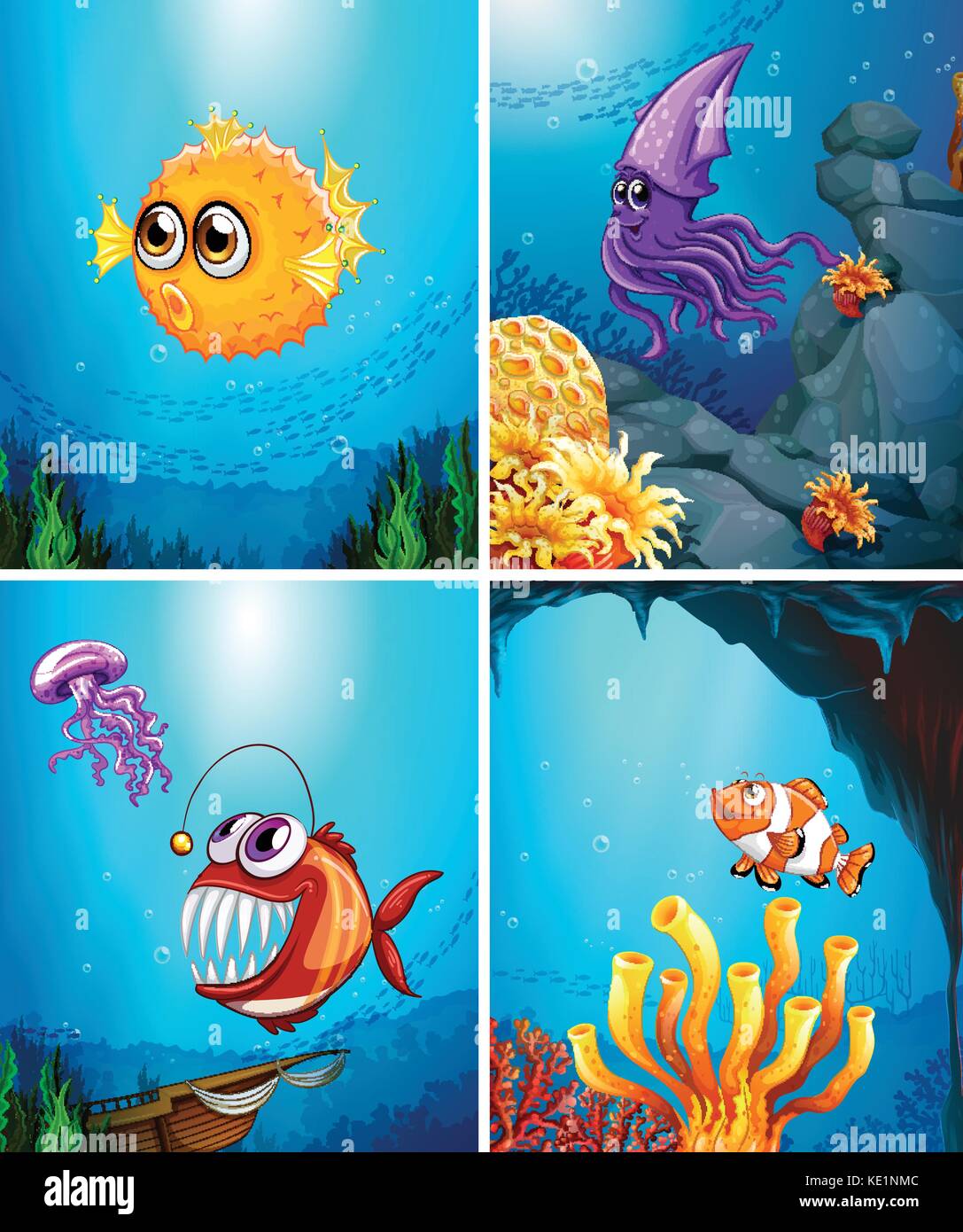 Sea animals swimming in the ocean illustration Stock Vector Image & Art ...