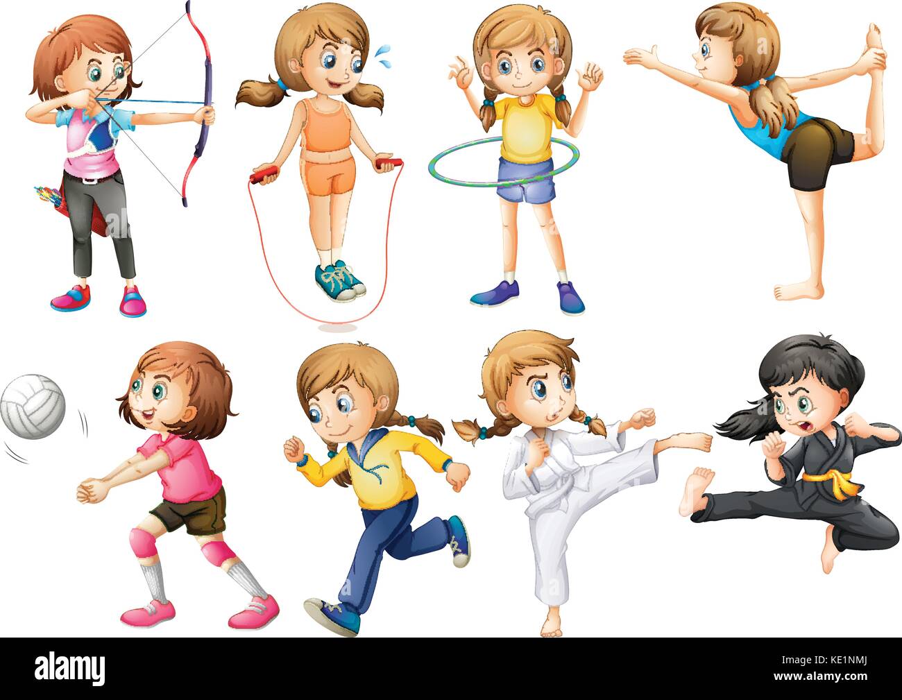 Girls doing different kinds of sport illustration Stock Vector Image ...