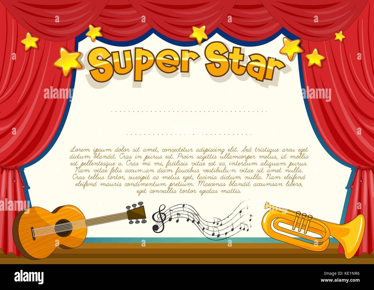 Certificate with musical instrument on stage illustration Stock Vector ...