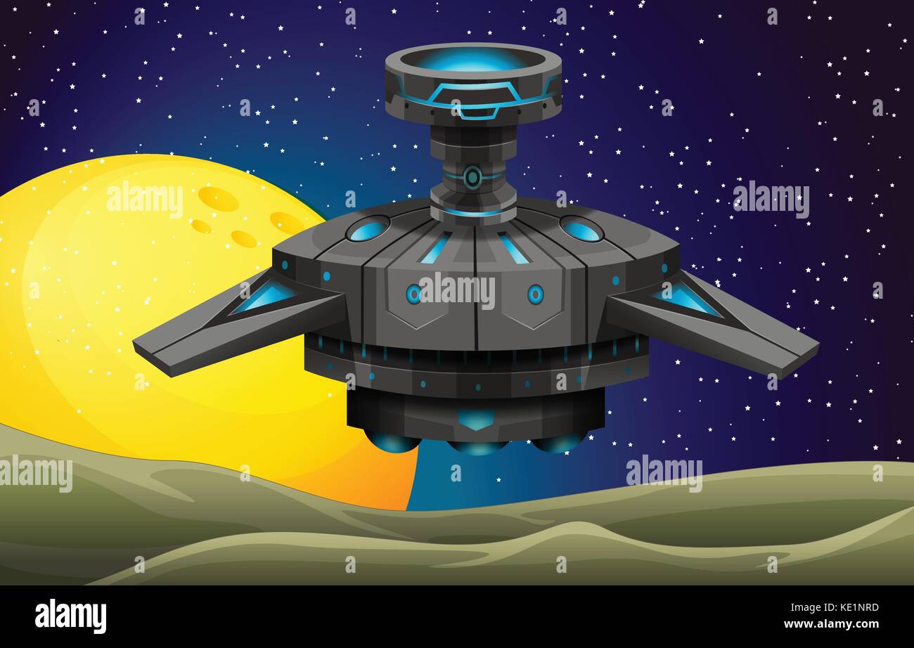 Spaceship floating in the space illustration Stock Vector Image & Art ...