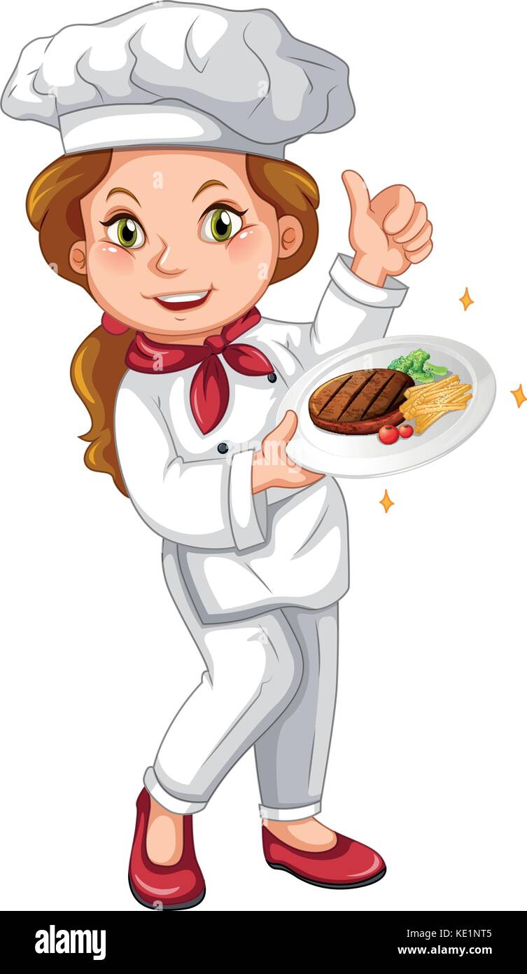 Female chef holding signature dish illustration Stock Vector Image ...