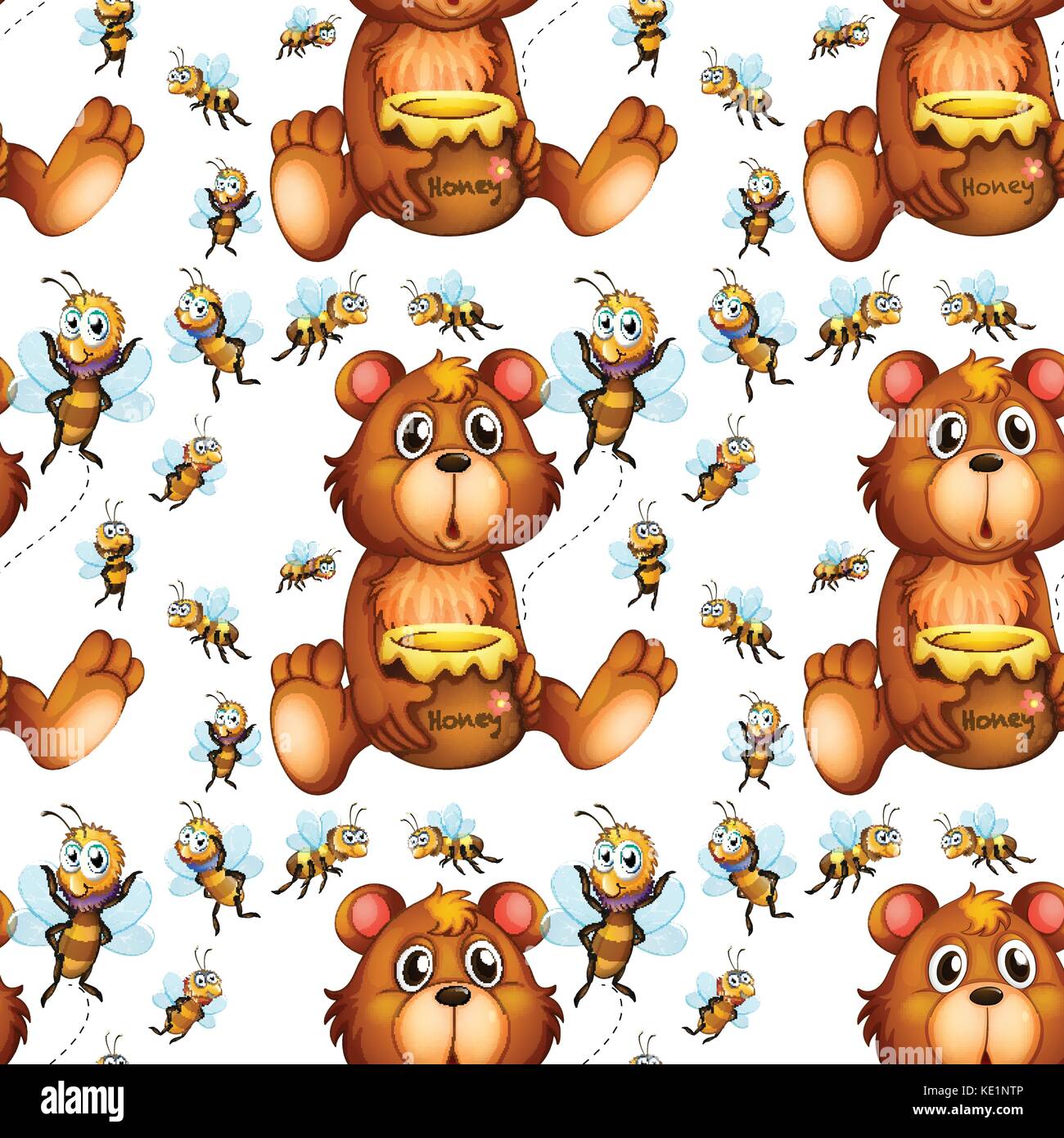 Seamless bees flying and bear with honey illustration Stock Vector ...