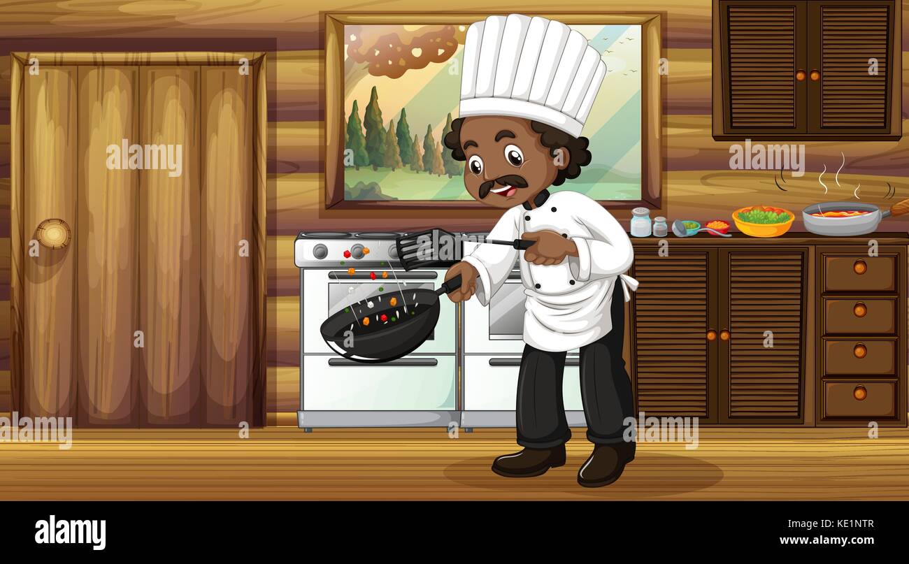 Chef cooking in the kitchen illustration Stock Vector Image & Art - Alamy