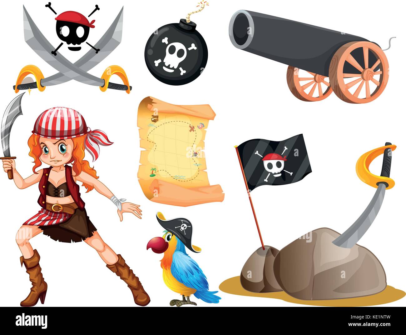 Female pirate and other symbols illustration Stock Vector Image & Art ...