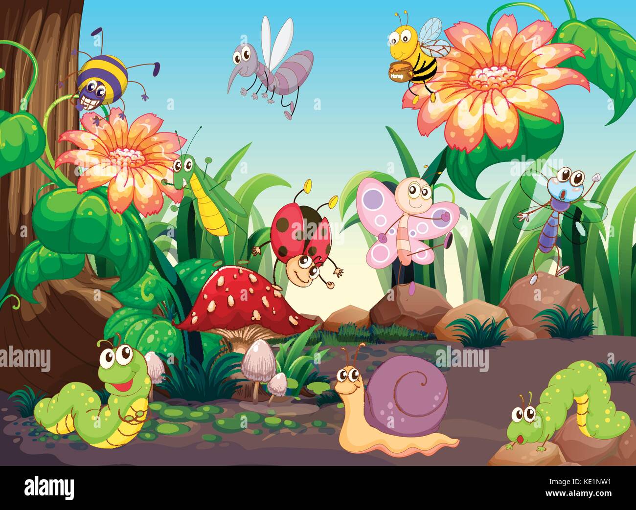 Many insects in the garden illustration Stock Vector Image & Art - Alamy