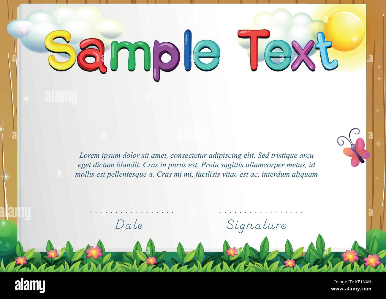 Certificate template with butterfly in the garden illustration Stock ...