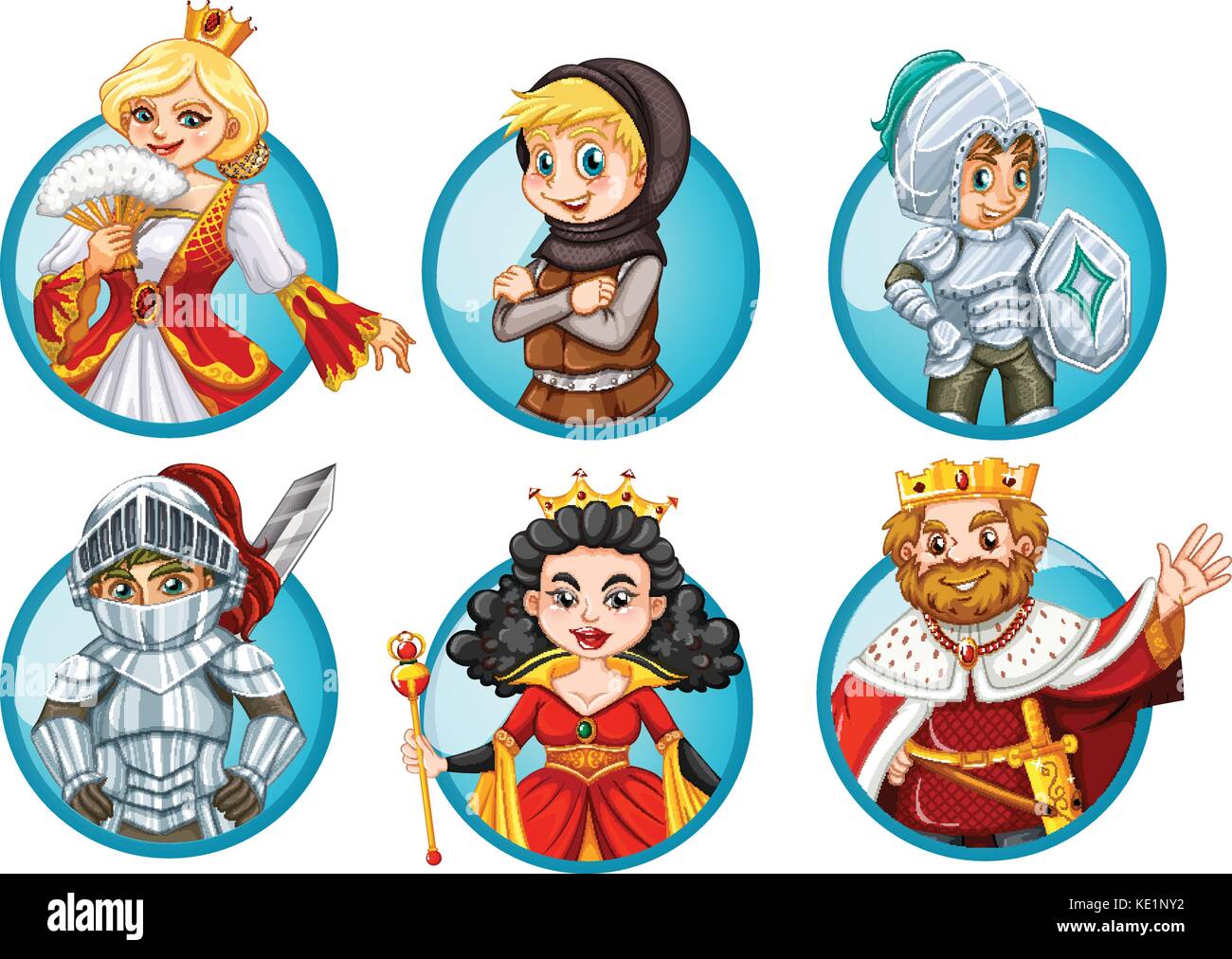 Different Fairytales Characters On Round Badge Illustration Stock