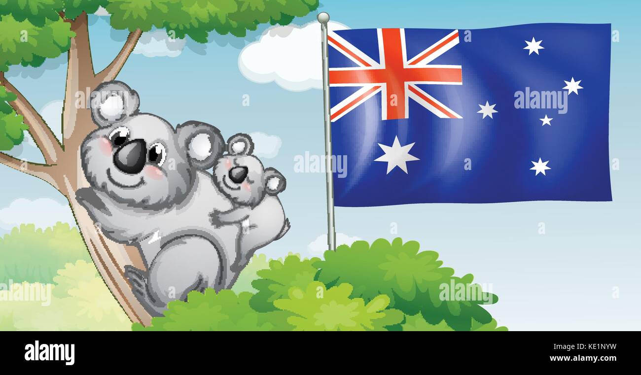Australia flag and koala on trees illustration Stock Vector Image & Art ...