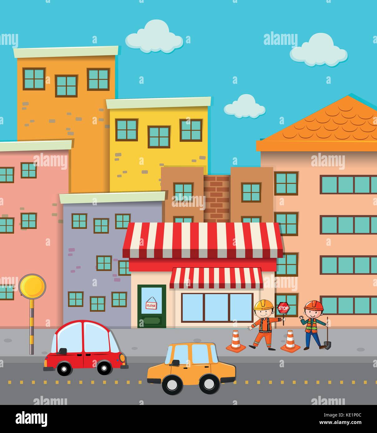 Scene of buildings along the road illustration Stock Vector Image & Art ...