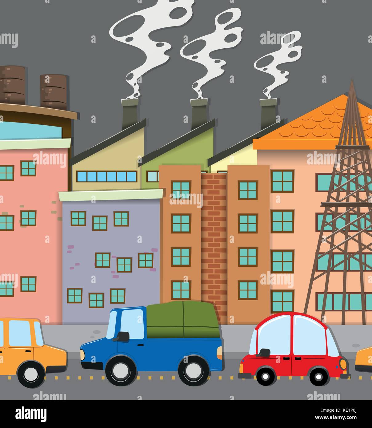 Cars on road and many buildings illustration Stock Vector Image & Art ...