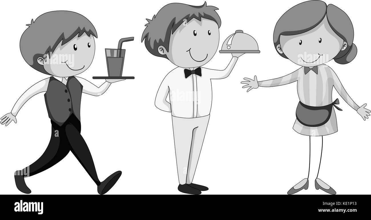 Male and female waiters serving illustration Stock Vector Image & Art ...