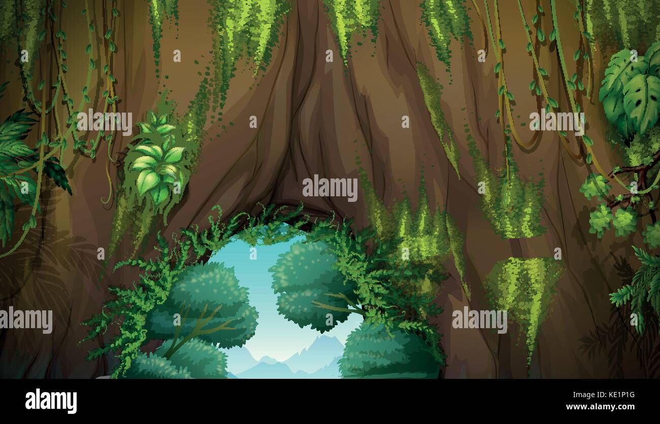 Nature scene with cave and trees illustration Stock Vector Image & Art ...