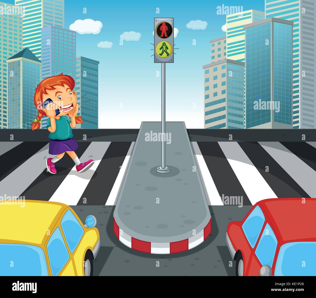 Girl talking on the phone and crossing street illustration Stock Vector ...
