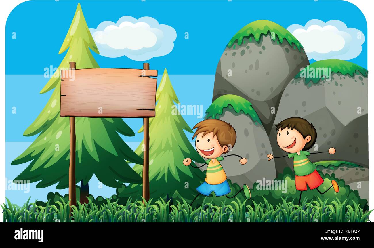 Two boys running in the park illustration Stock Vector Image & Art - Alamy