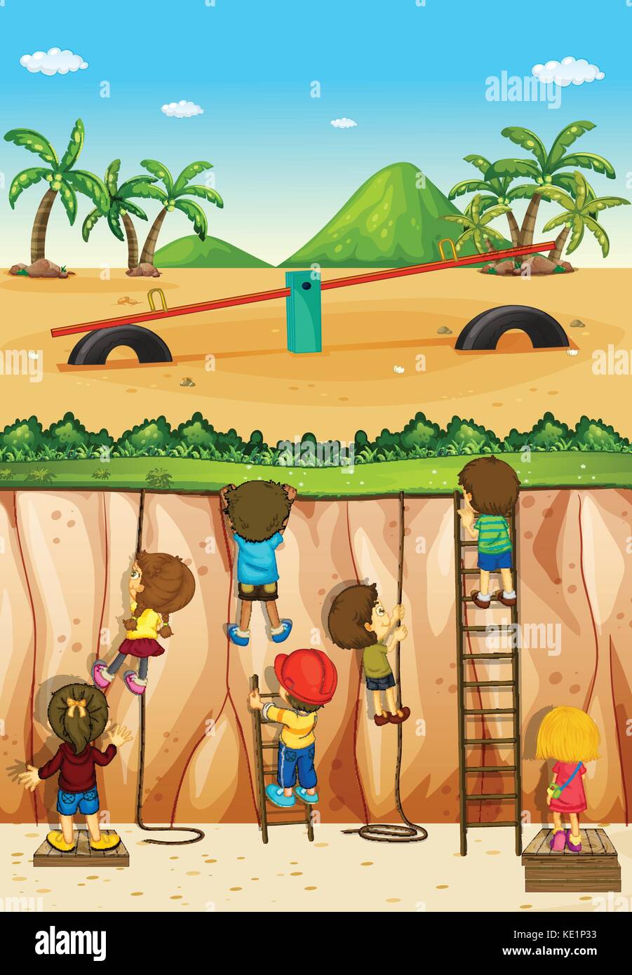 Children climbing up the cliff illustration Stock Vector Image & Art ...