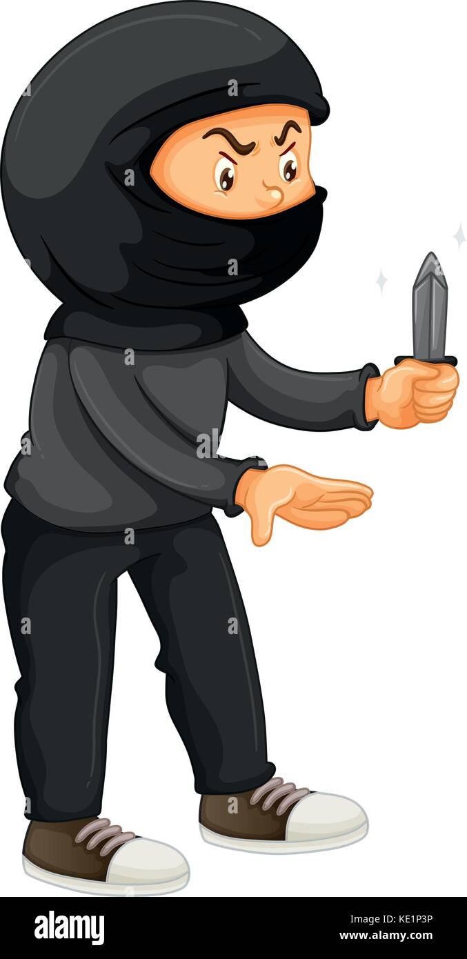 Robber in black holding a knife illustration Stock Vector Image & Art ...