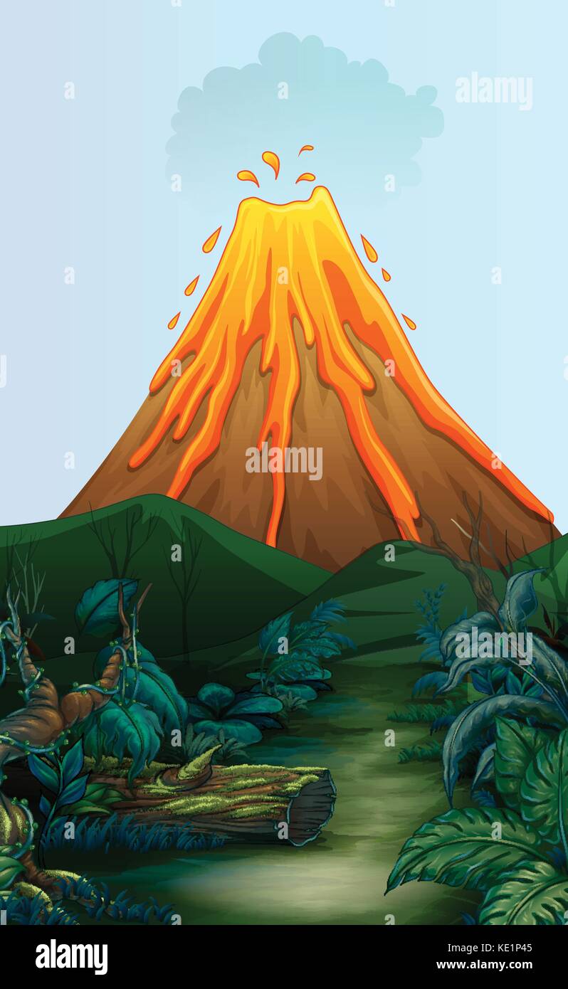 Nature scene with volcano eruption illustration Stock Vector Image ...