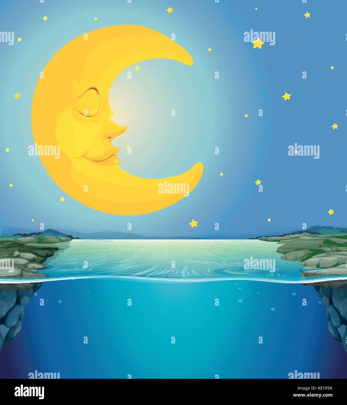 Moon over water Stock Vector Images - Alamy