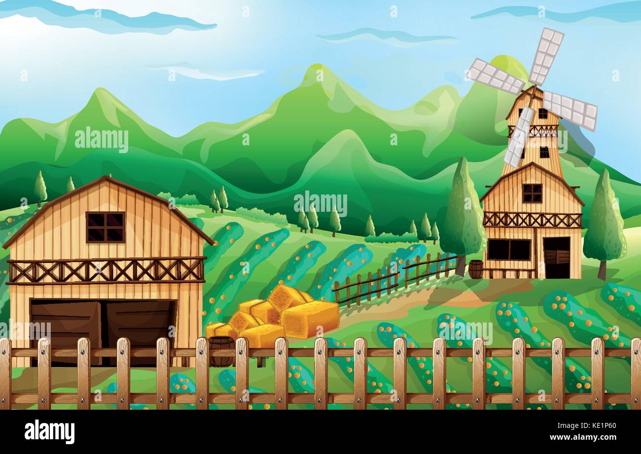 Farmland with barn and windmill illustration Stock Vector Image & Art ...