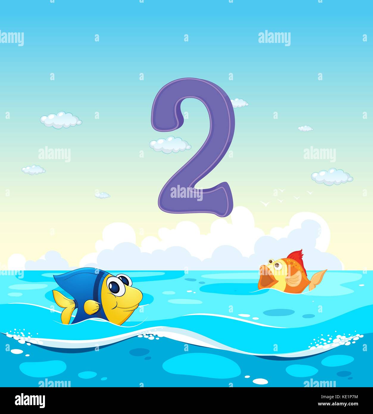 Number two with 2 fish in the ocean illustration Stock Vector Image ...
