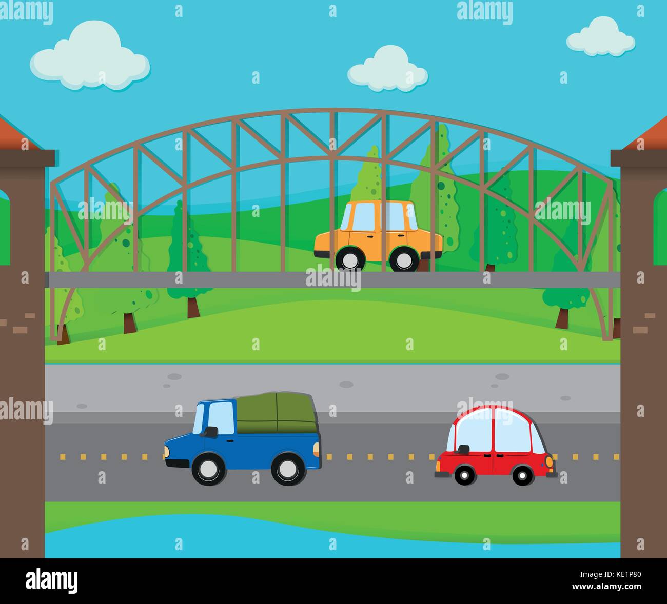 Cars driving on bridge Stock Vector Images - Alamy