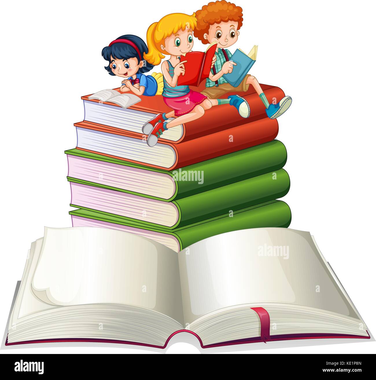 Boy and girls reading books illustration Stock Vector Image & Art - Alamy