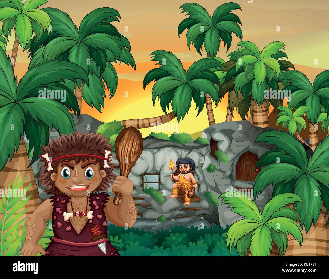 Cave people living in the forest illustration Stock Vector Image & Art ...