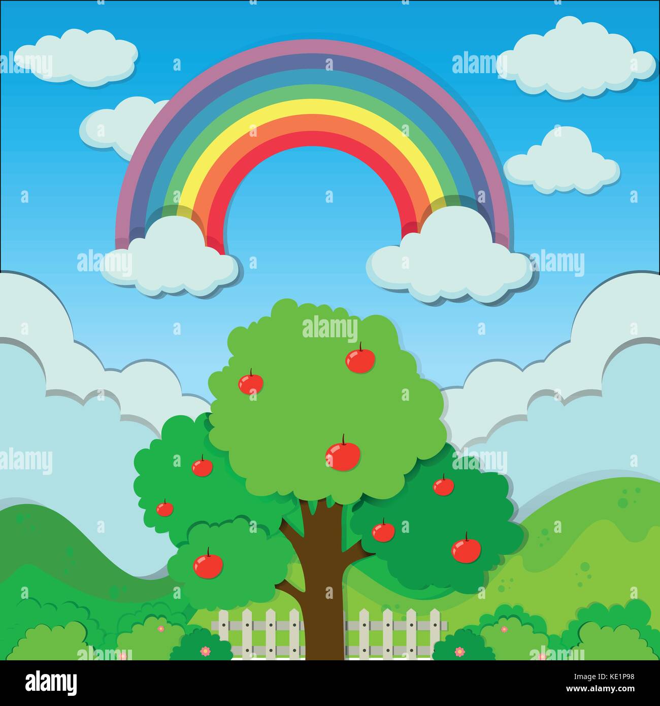 Rainbow over the apple tree illustration Stock Vector Image & Art - Alamy