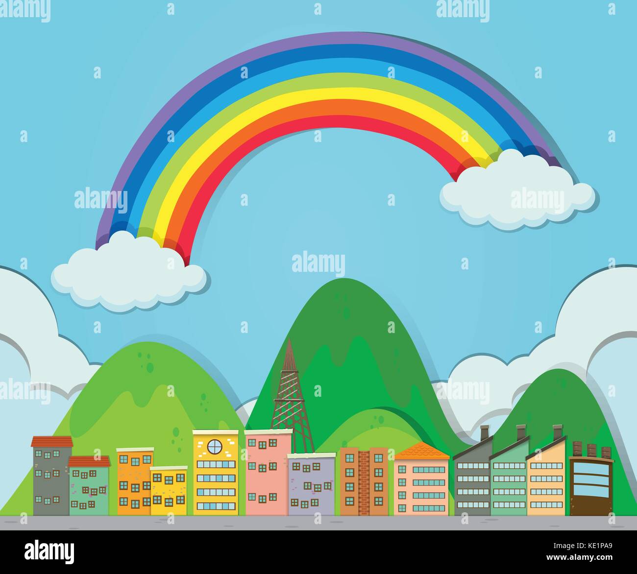Rainbow over the city illustration Stock Vector Image & Art - Alamy