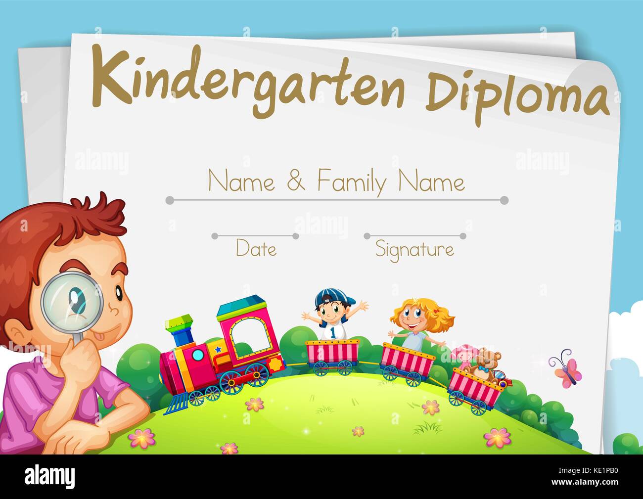 Diploma template for kindergarten students illustration Stock Vector ...