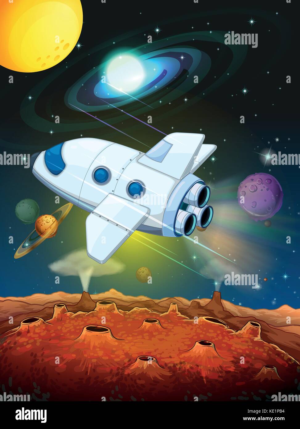 Rocketship flying into the space illustration Stock Vector Image & Art ...