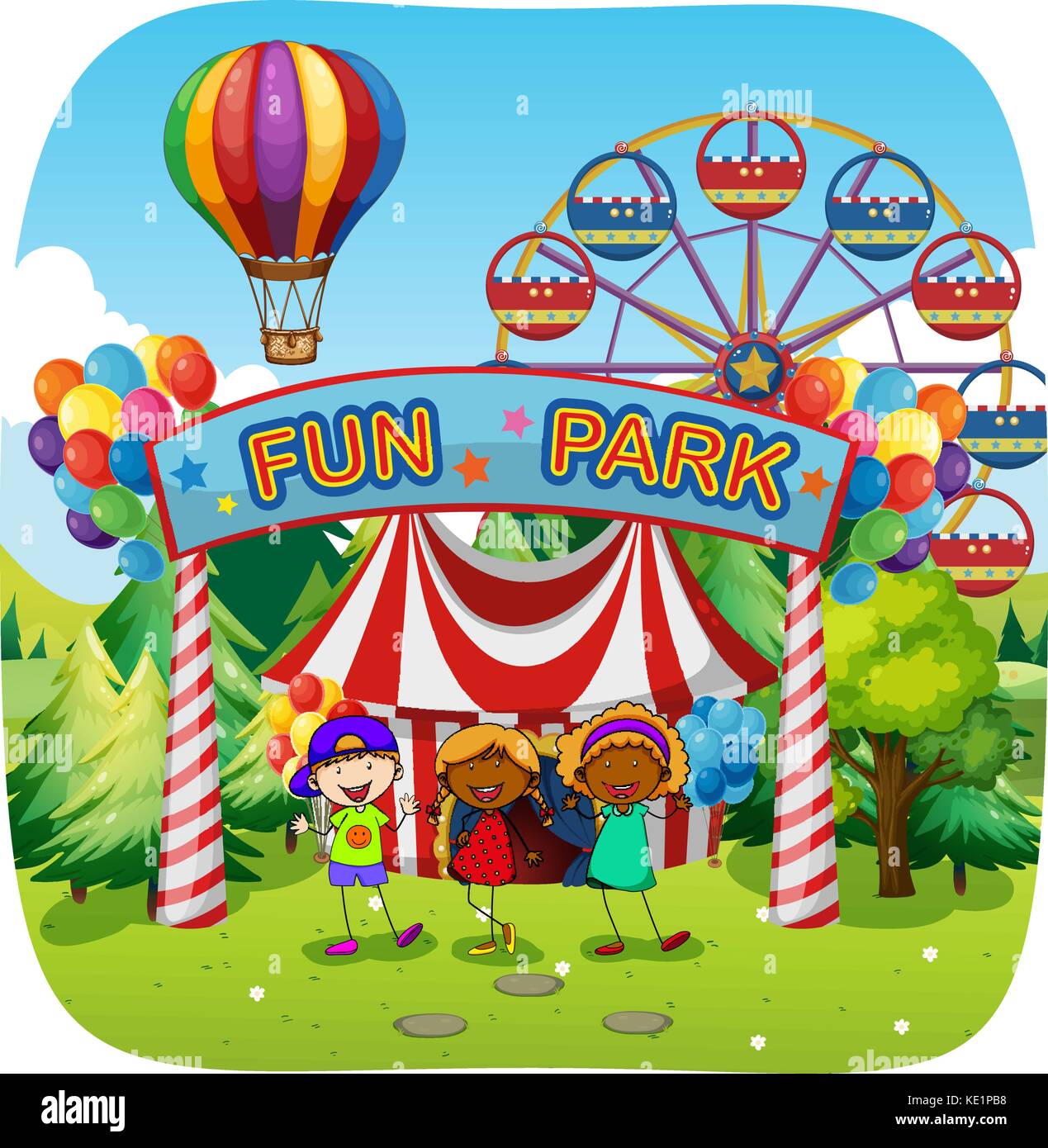 Children having fun at fun park illustration Stock Vector Image & Art ...