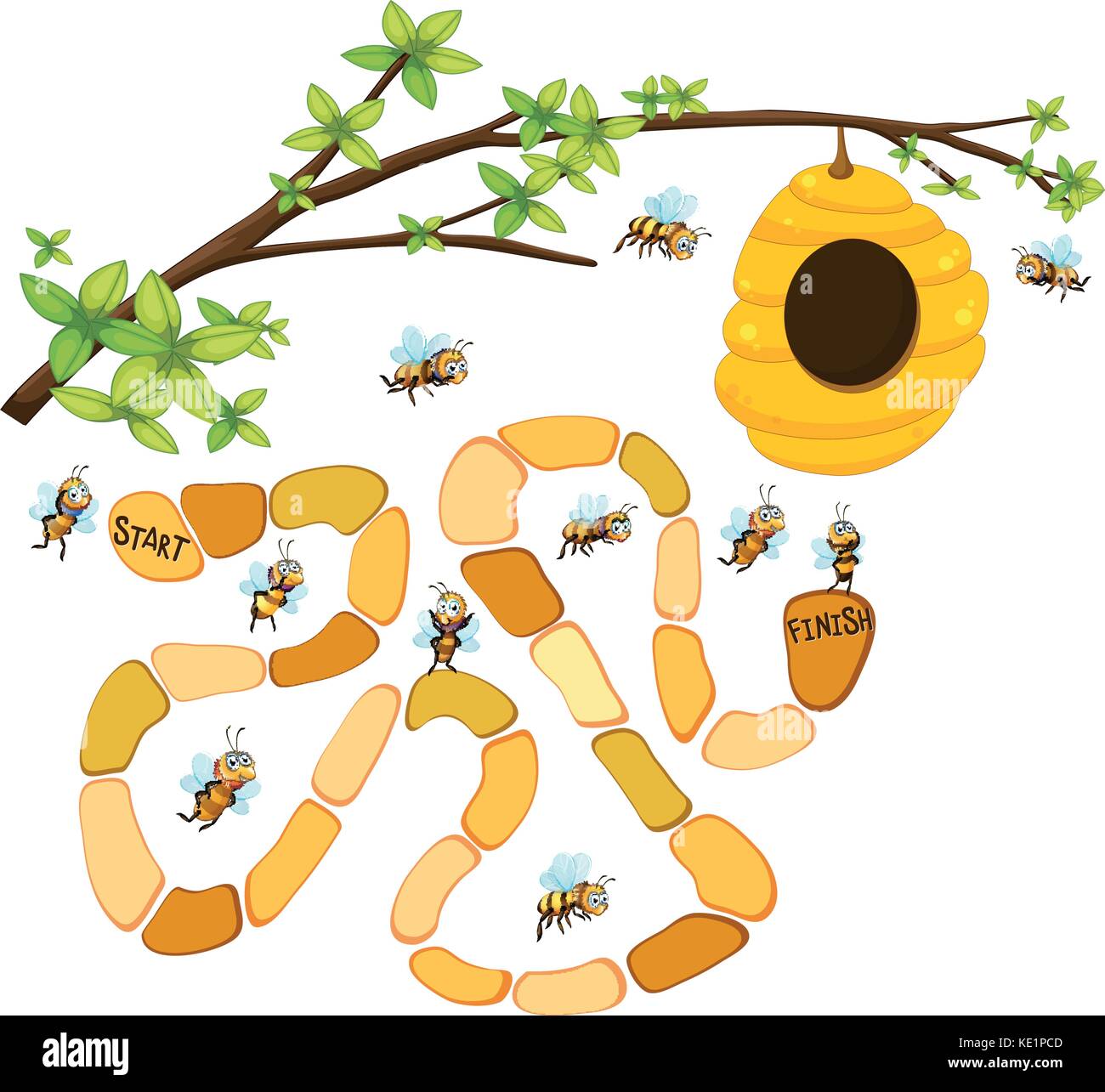 Game template with bees and beehive background illustration Stock ...