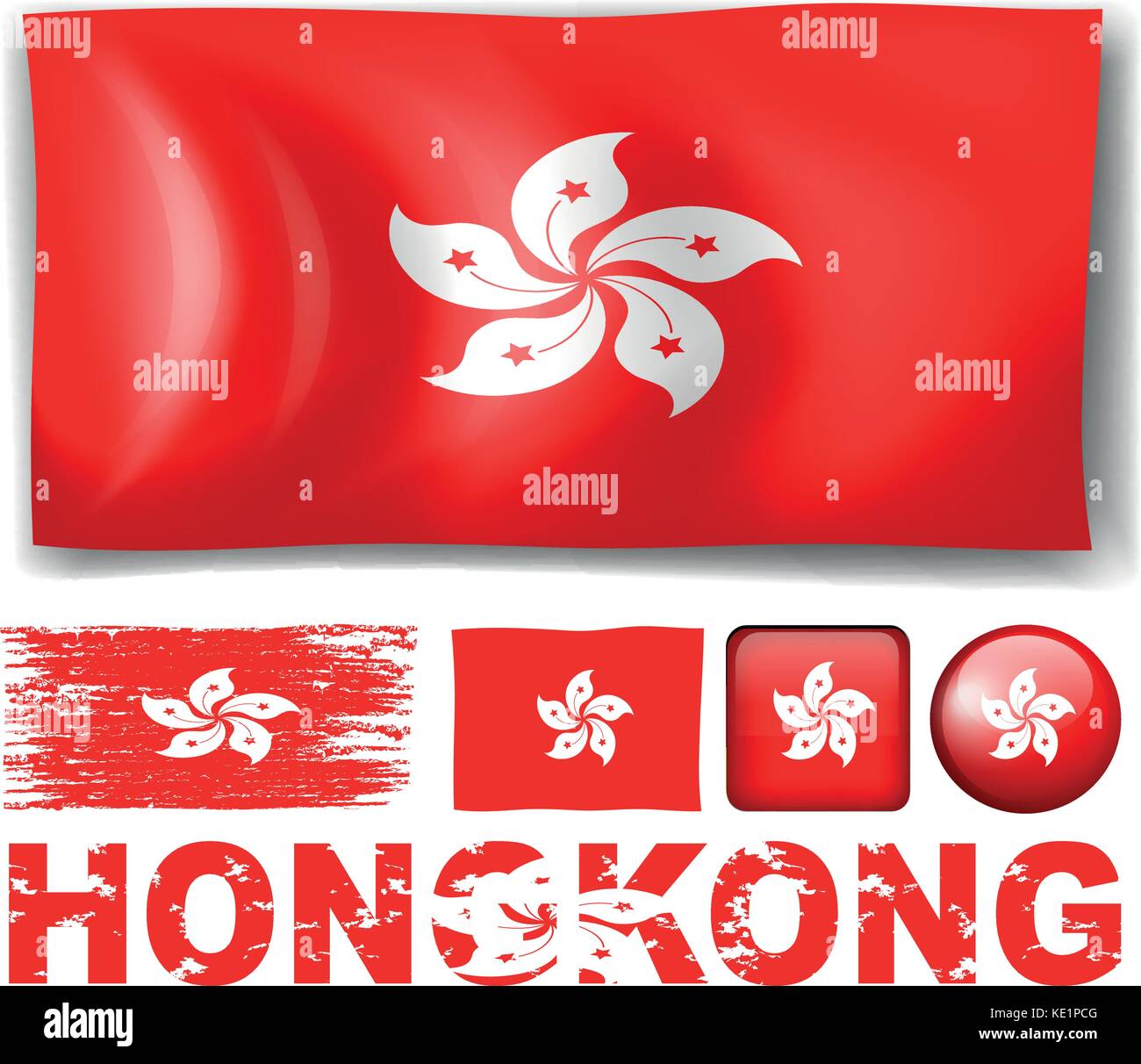 Hong Kong flag in different designs and wording illustration Stock ...
