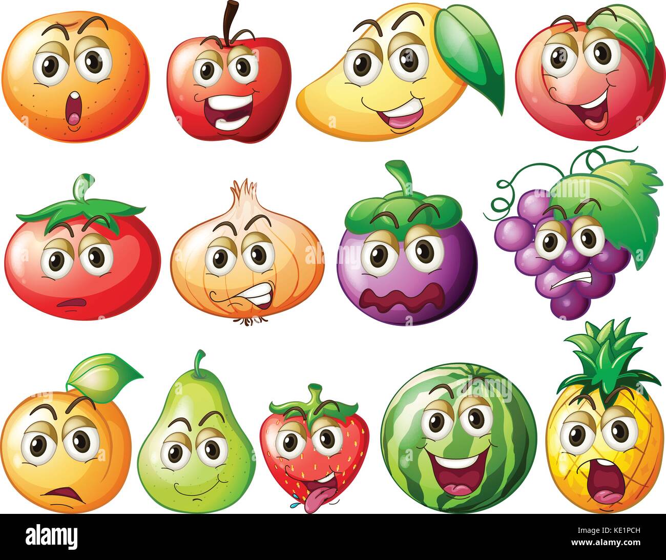 Fresh fruits and vegetables with face illustration Stock Vector Image ...
