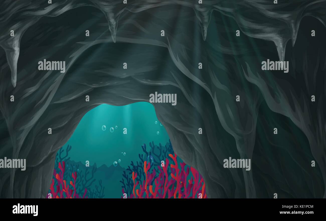 Nature scene of cave under the sea illustration Stock Vector Image ...