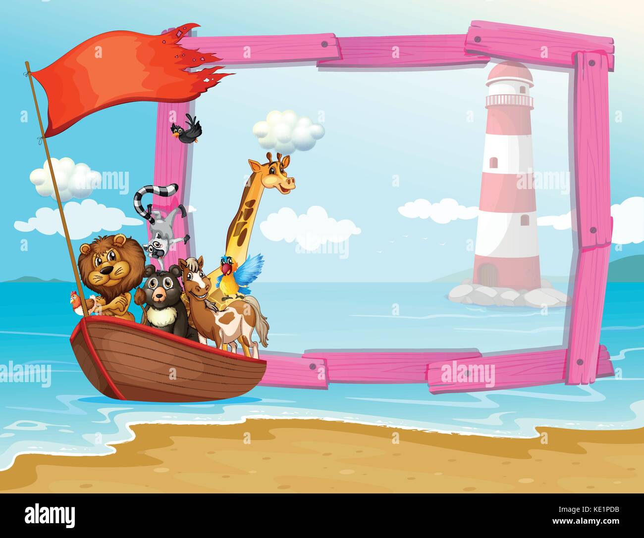 Frame design with wild animals in the boat illustration Stock Vector ...