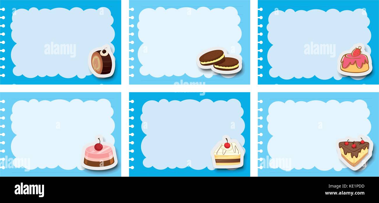 Label design with desserts in blue frame illustration Stock Vector ...