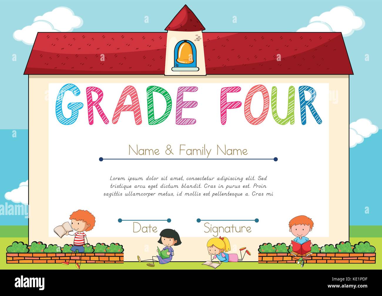 Diploma template for grade four students illustration Stock Vector ...