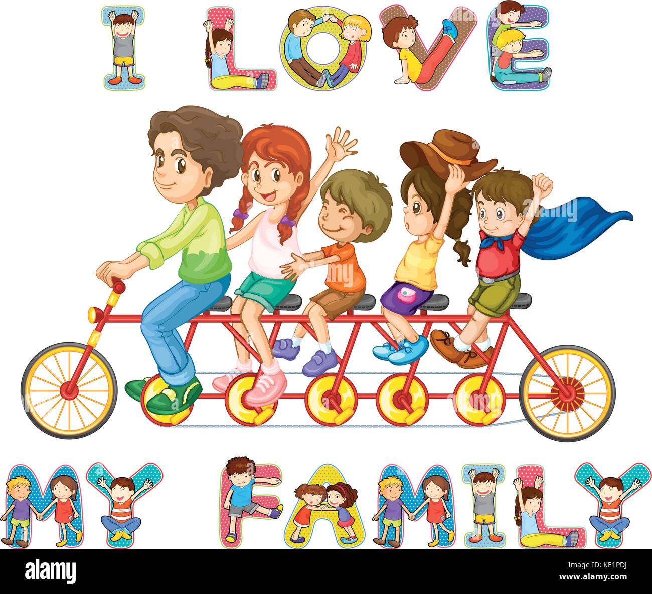 Family riding on bike together illustration Stock Vector Image & Art ...
