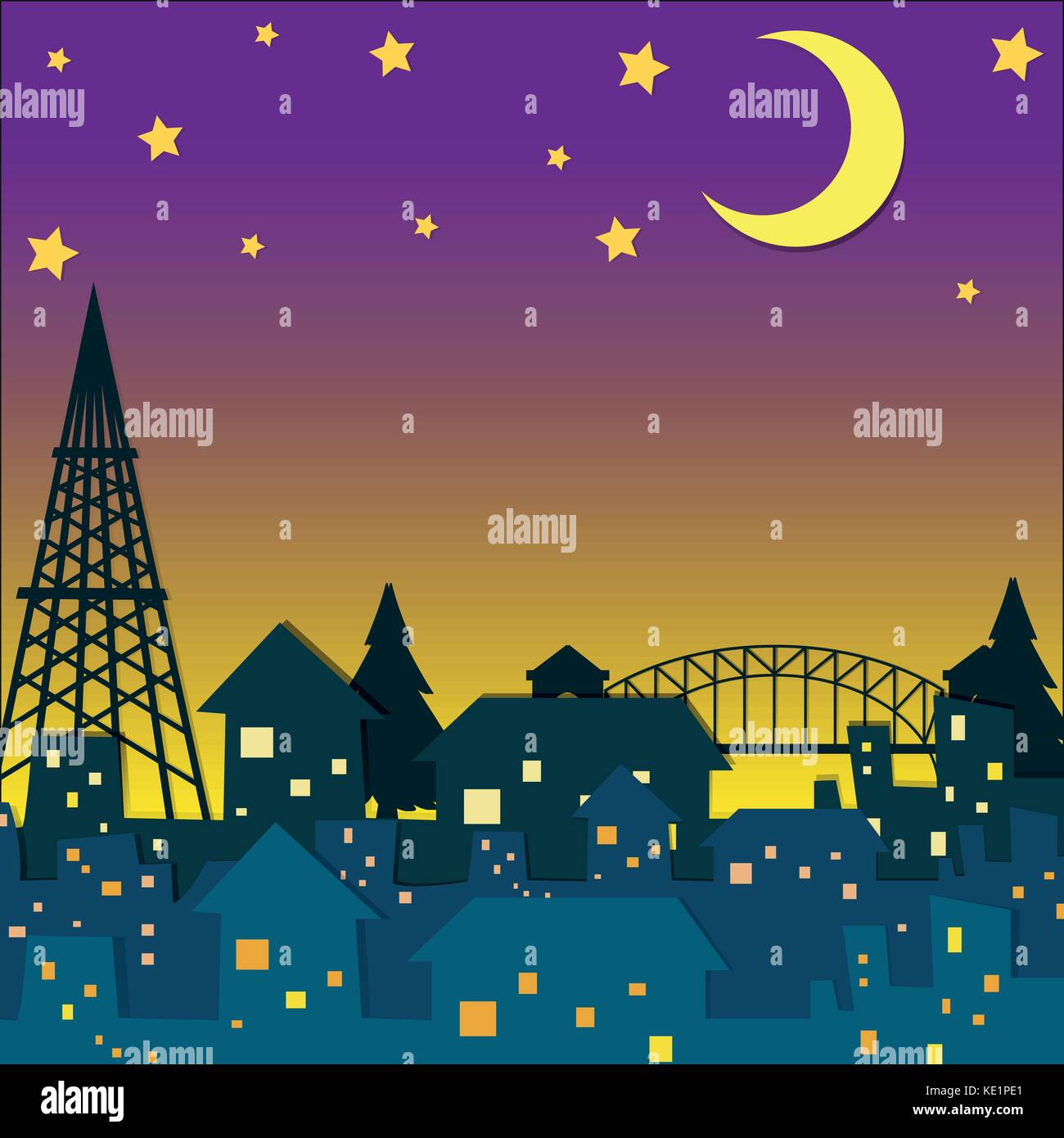 Neighborhood at night time illustration Stock Vector Image & Art - Alamy