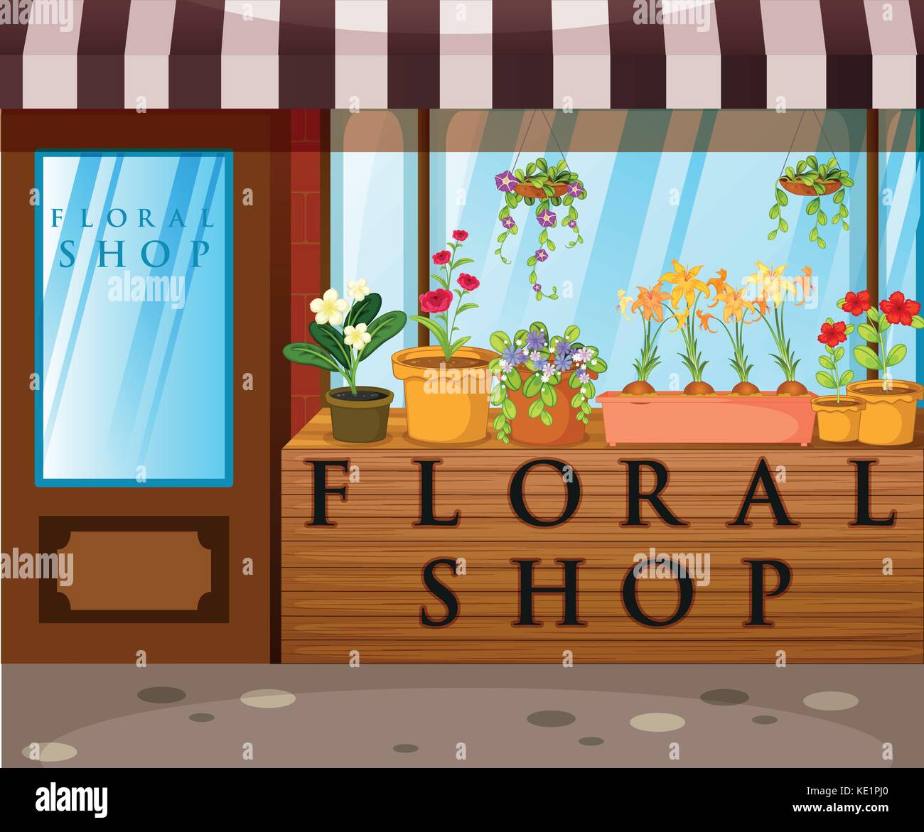 Floral shop with beautiful flowers in front illustration Stock Vector ...
