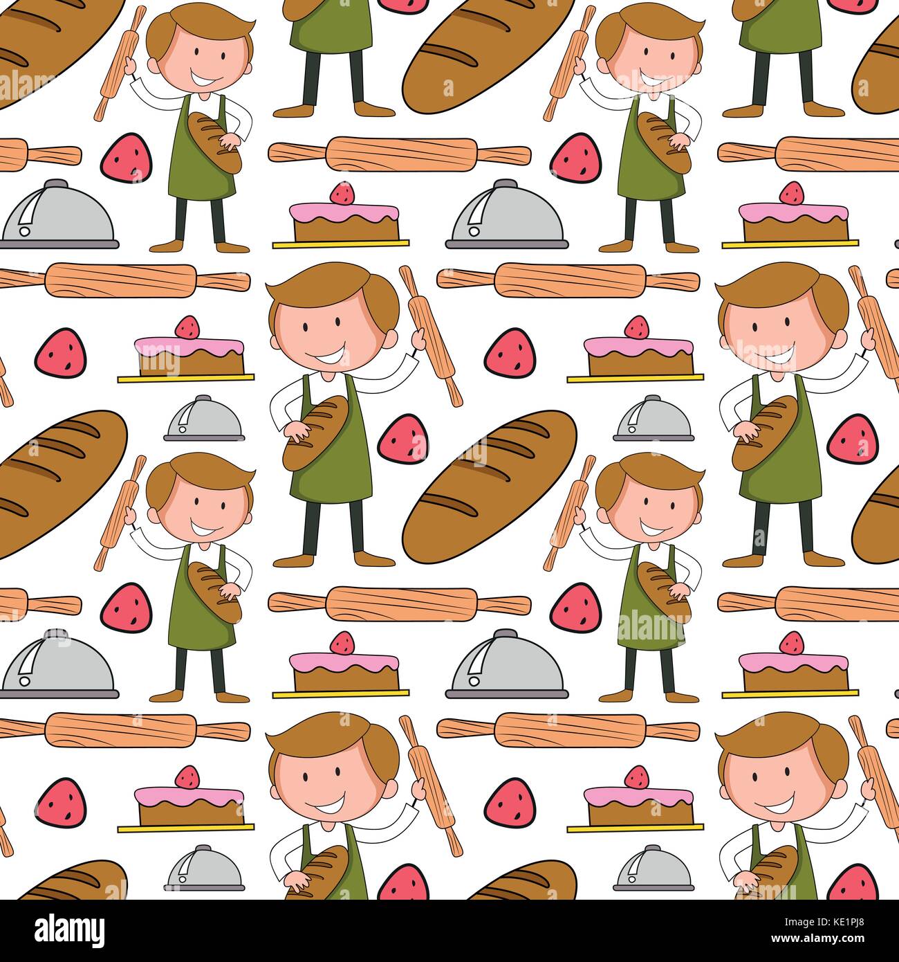 Seamless background with baker and bakery illustration Stock Vector ...