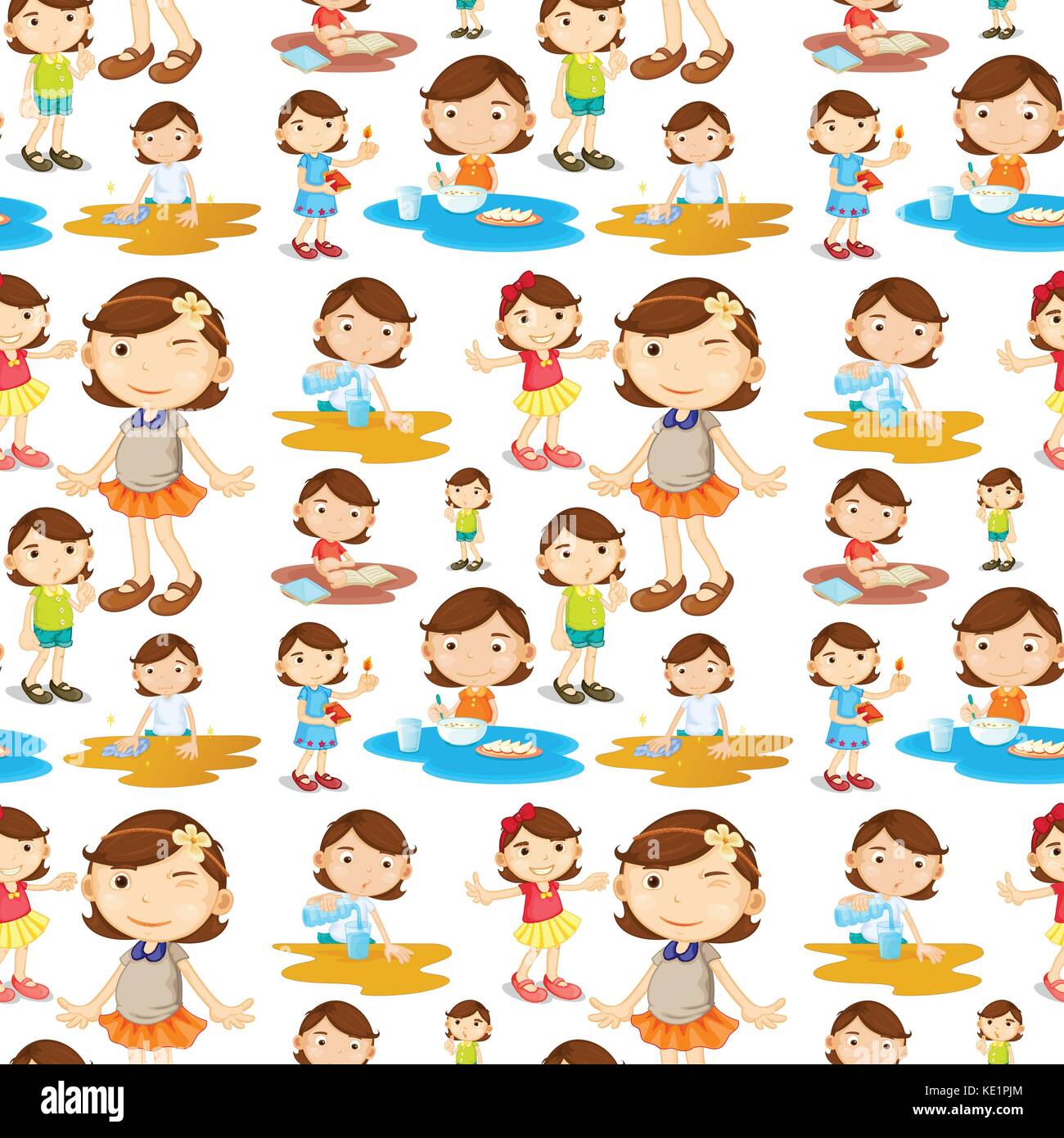 Seamless girl doing chores illustration Stock Vector Image & Art - Alamy