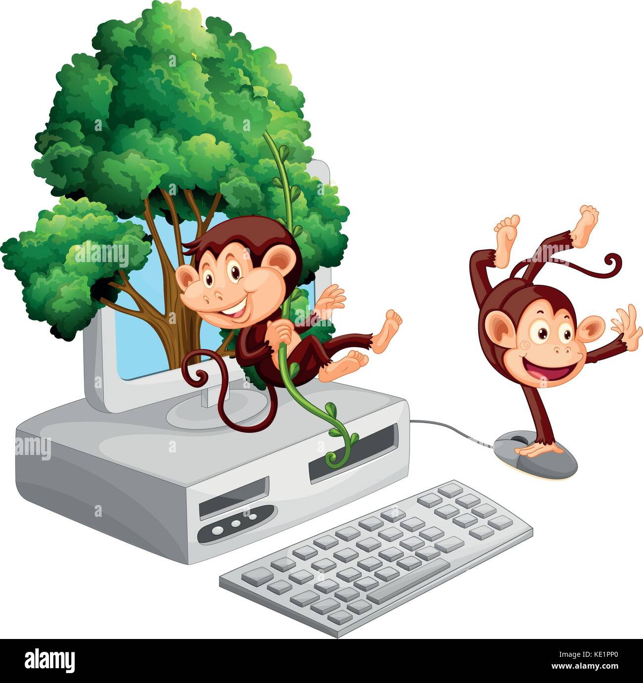 Two monkeys on computer screen illustration Stock Vector Image & Art ...