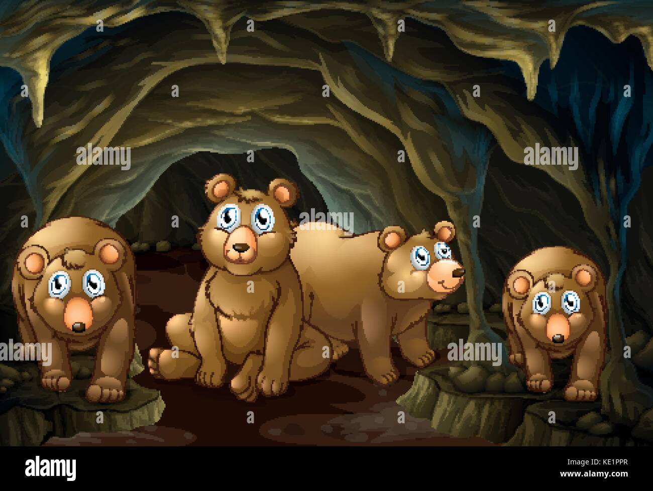 Four bears living in the cave illustration Stock Vector Image & Art - Alamy