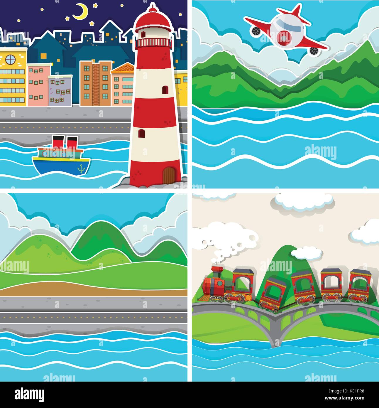 Nature scene in four places illustration Stock Vector Image & Art - Alamy