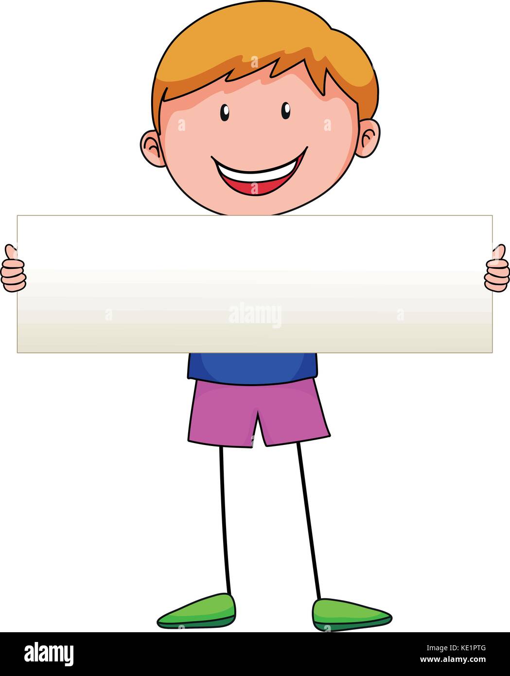 Boy holding white sign illustration Stock Vector Image & Art - Alamy