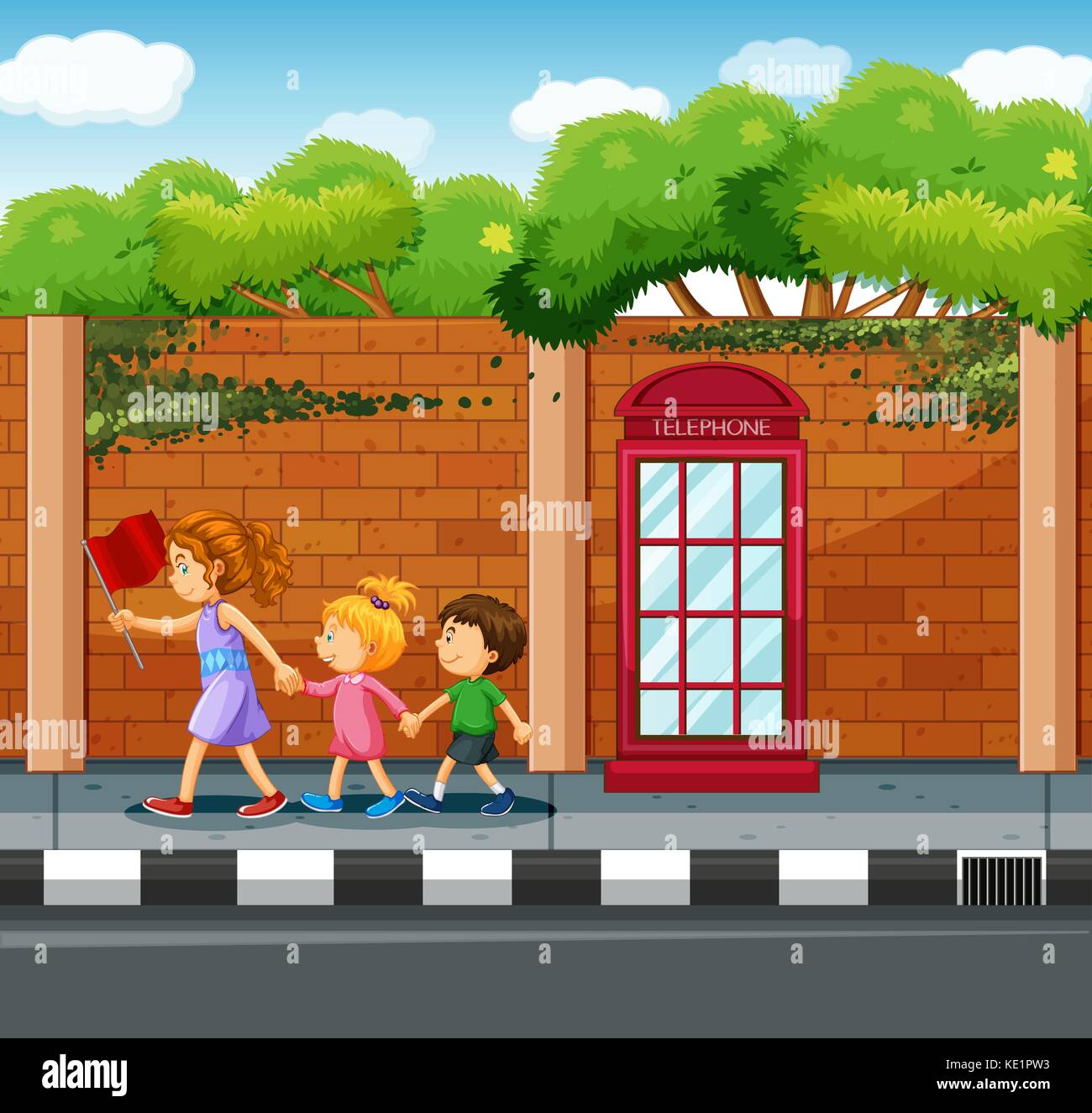 Adult helping kids to cross the street illustration Stock Vector Image ...