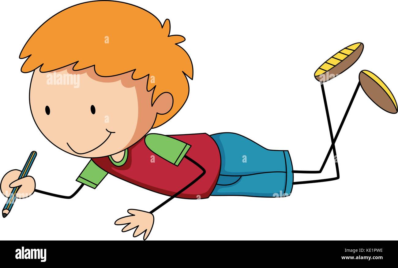 Little boy writing with pencil illustration Stock Vector Image & Art ...